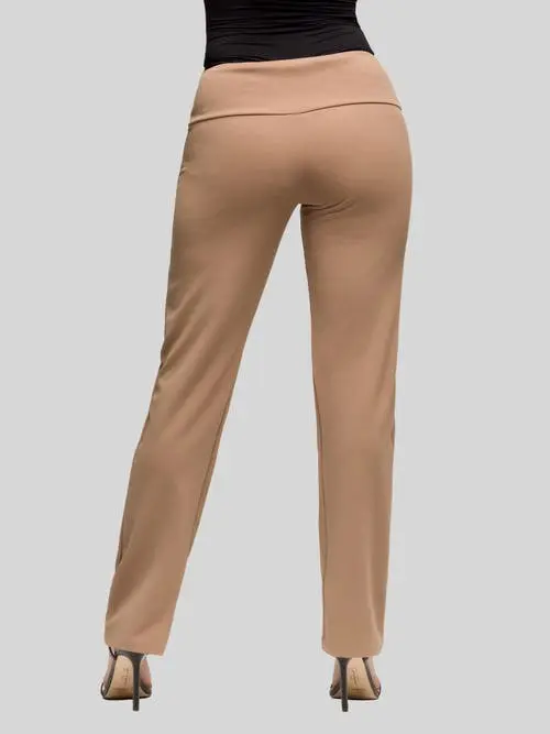 24SEVEN COMFORT APPAREL Comfortable Stretch High-waist Dress Pants - Mocha