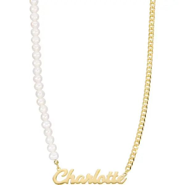 ATHRA LUXE Freshwater Pearl & Chain Link Personalized Necklace - Gold