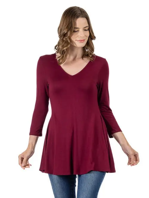 24SEVEN COMFORT APPAREL V-neck Sleeveless Maxi Dress With Belt - Wine