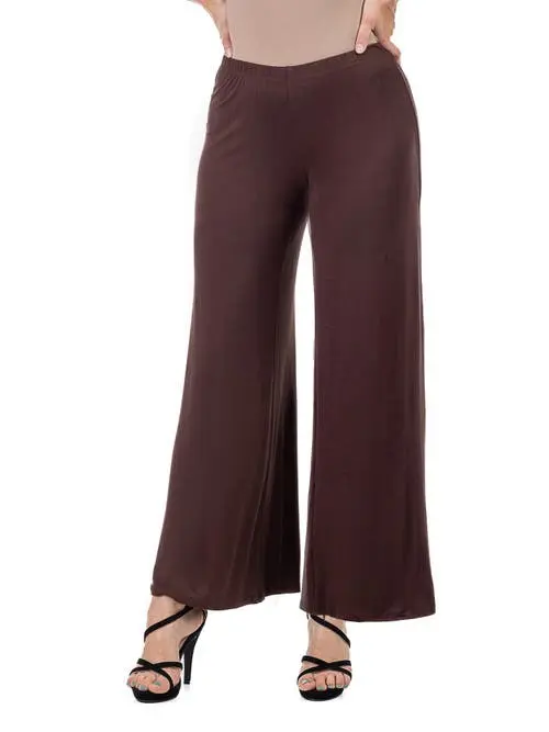 24SEVEN COMFORT APPAREL Solid Color Palazzo Pants - Brown