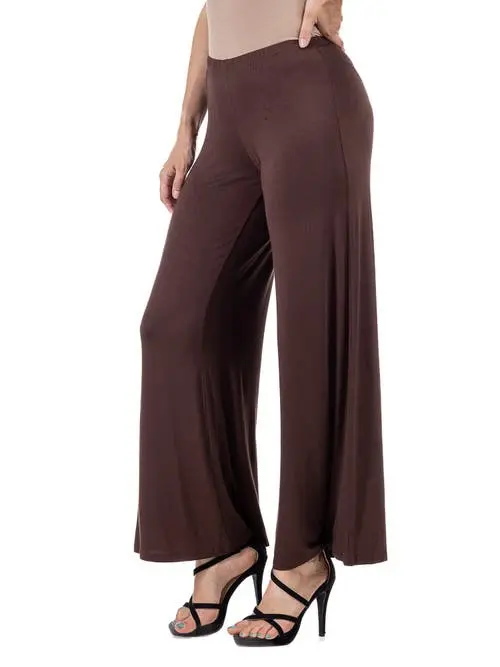 24SEVEN COMFORT APPAREL Solid Color Palazzo Pants - Brown