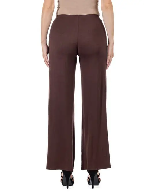24SEVEN COMFORT APPAREL Solid Color Palazzo Pants - Brown