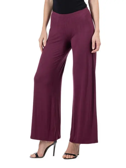 24SEVEN COMFORT APPAREL Solid Color Palazzo Pants - Wine