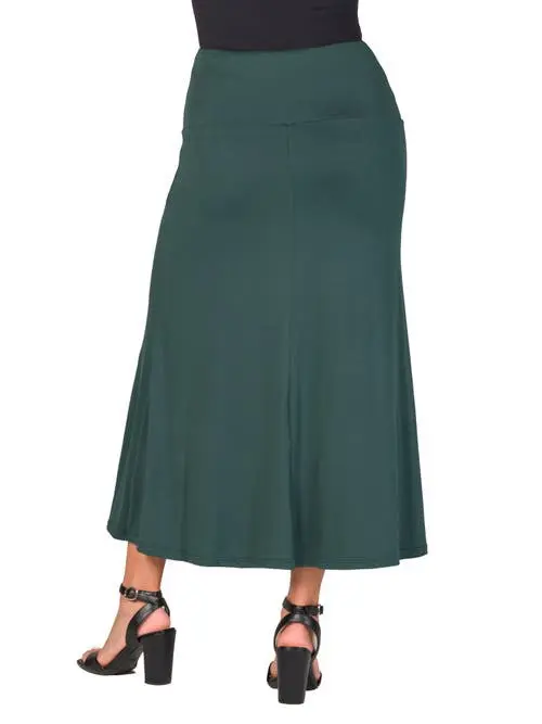 24SEVEN COMFORT APPAREL Elastic Waist A-line Maxi Skirt - Hunter