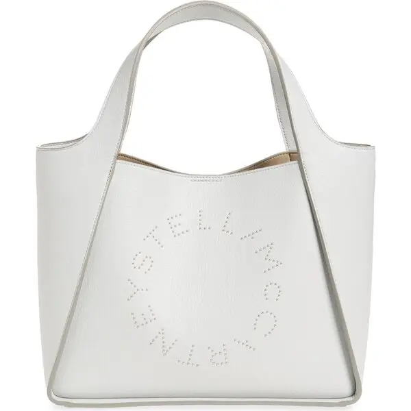 Stella McCartney Perforated Logo Faux Leather Crossbody Tote - Pearl Grey