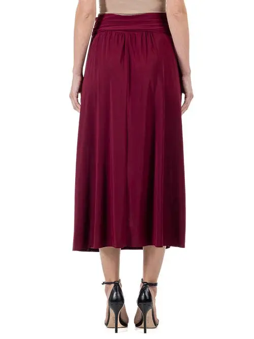 24SEVEN COMFORT APPAREL Foldover Maxi Skirt With Pockets - Wine