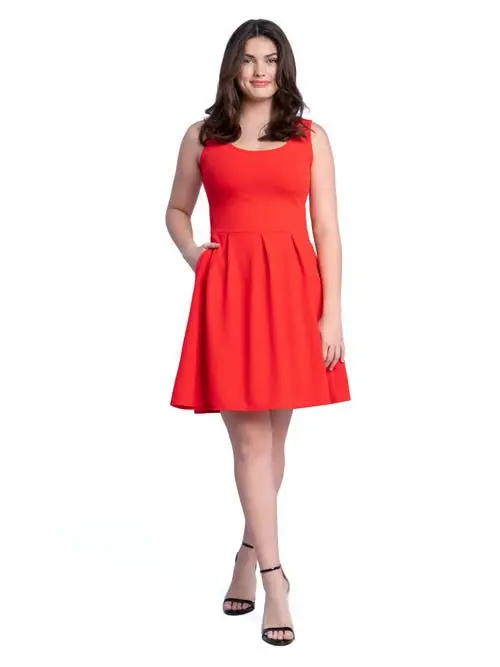 24SEVEN COMFORT APPAREL Sleeveless Pleated Skater Dress With Pockets - Orange