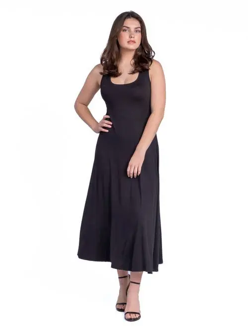 24SEVEN COMFORT APPAREL Slim Fit A-line Sleeveless Maxi Dress - Black