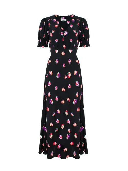 RO&ZO Pansy Print Shirred Cuff Midi Dress - Multi