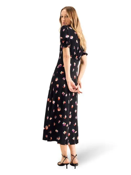 RO&ZO Pansy Print Shirred Cuff Midi Dress - Multi