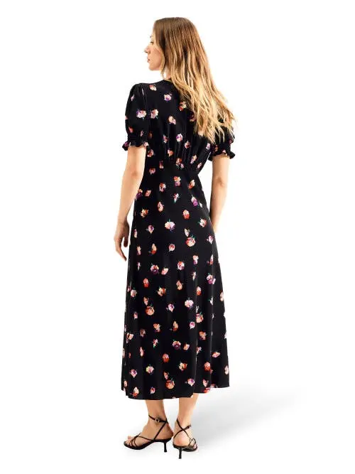 RO&ZO Pansy Print Shirred Cuff Midi Dress - Multi