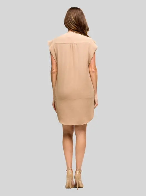 24SEVEN COMFORT APPAREL V-neck Sleeveless Knee Length Dress With Belt - Nude