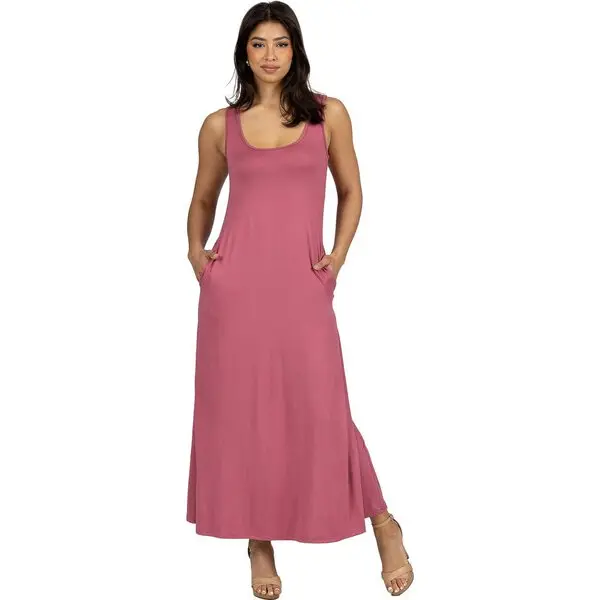 24SEVEN COMFORT APPAREL Sleeveless Maxi Dress With Pockets - Rose