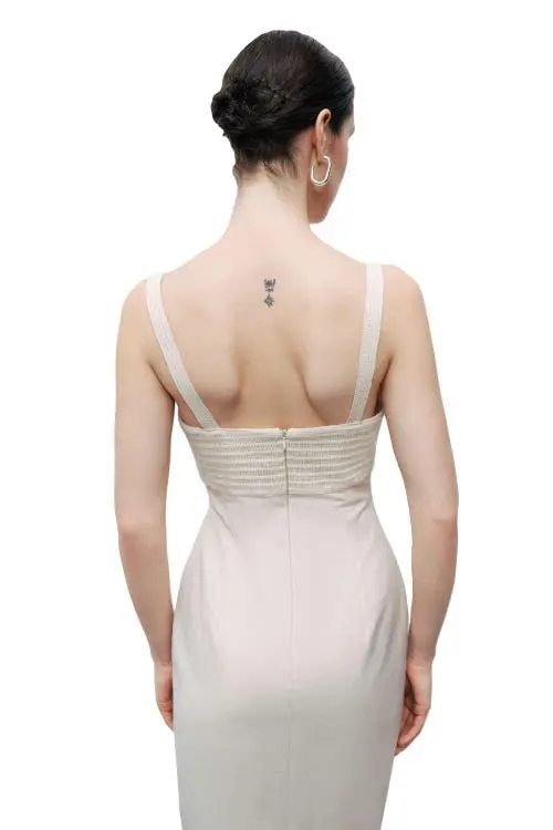 Nocturne Linen Brode Detailed Sweetheart Maxi Dress In Ivory - 50% Off |  Editorialist