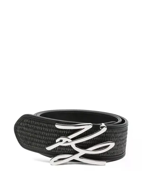 Karl Lagerfeld Logo-plaque Woven Belt - Black