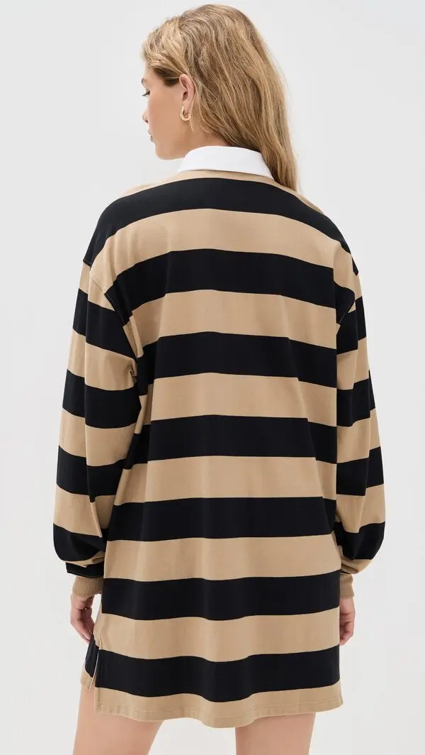 Good American Jersey Polo Mini Dress In Khaki/Black Rugby Stripe - 40% Off  | Editorialist