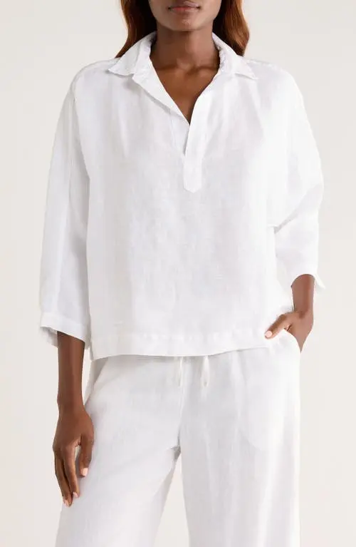 Frank & Eileen Gabi Crop Linen Popover Shirt - White
