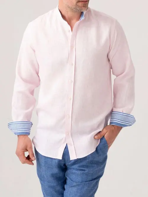 KOY CLOTHING Linen Band Collar Shirt - Pink