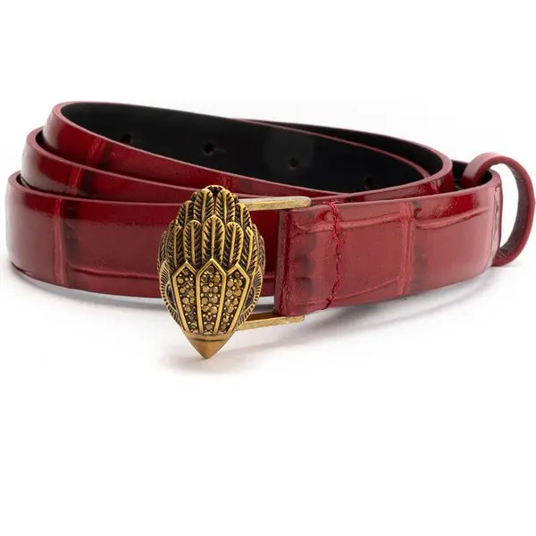 Kurt Geiger Croc Embossed Leather Belt - Red Dahlia
