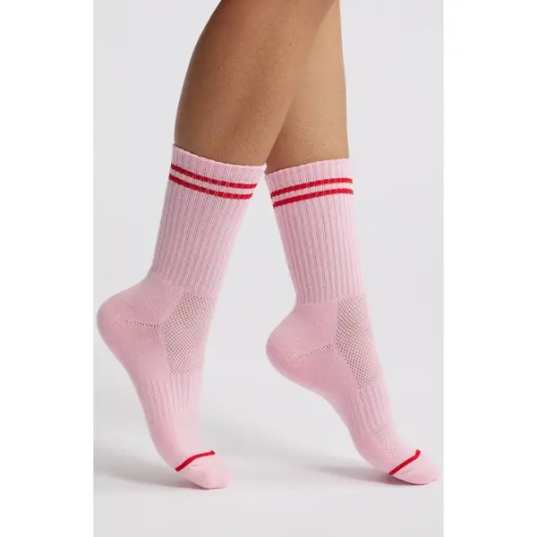 LE BON SHOPPE Boyfriend Stripe Cotton Blend Crew Socks - Amour Pink