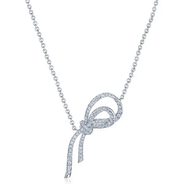 Kwiat Diamond Ribbon Bow Pendant Necklace - Plat/ White 79br Dia 0.70 Cts