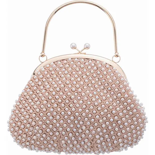 Nina Kym Top Handle Bag - Beige/ Ivory Pearl