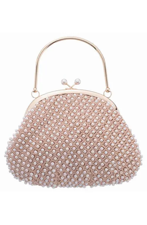 Nina Kym Top Handle Bag - Beige/ Ivory Pearl