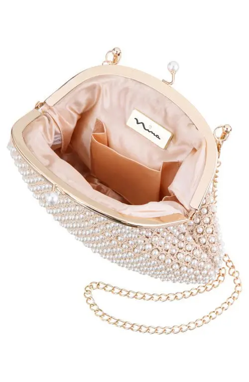 Nina Kym Top Handle Bag - Beige/ Ivory Pearl