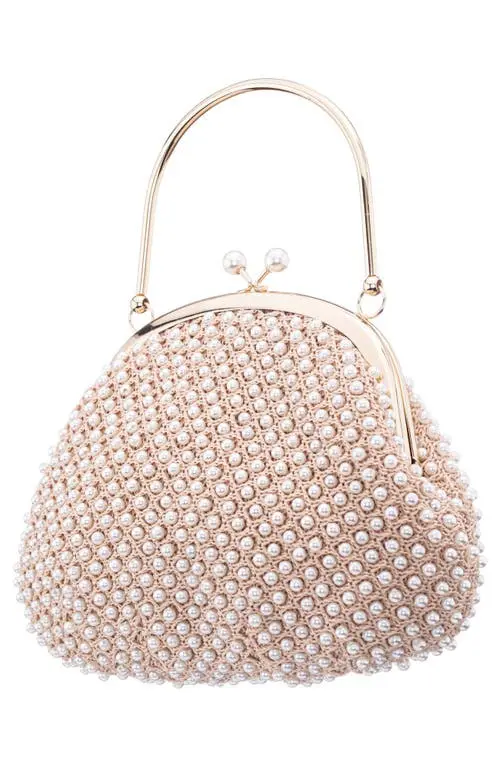 Nina Kym Top Handle Bag - Beige/ Ivory Pearl