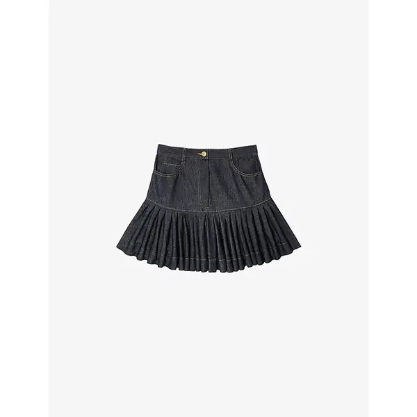 Sandro Ruffle-hem Side-pocket Denim Mini Skirt