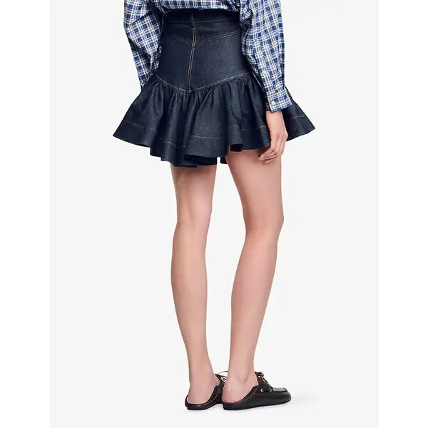 Sandro Ruffle-hem Side-pocket Denim Mini Skirt
