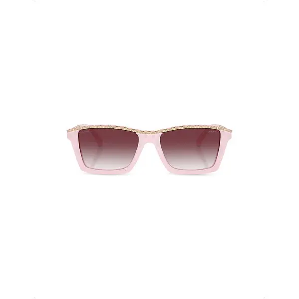 Chanel Rectangle Sunglasses With Leather Trim - Pink