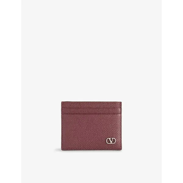 Valentino Garavani Vlogo Leather Card Holder - Rosewood