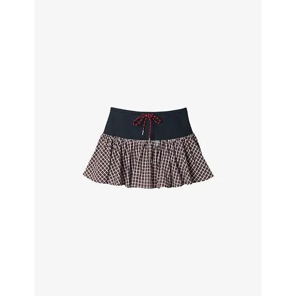 Sandro Checked Drawstring-waist Stretch-cotton Skort