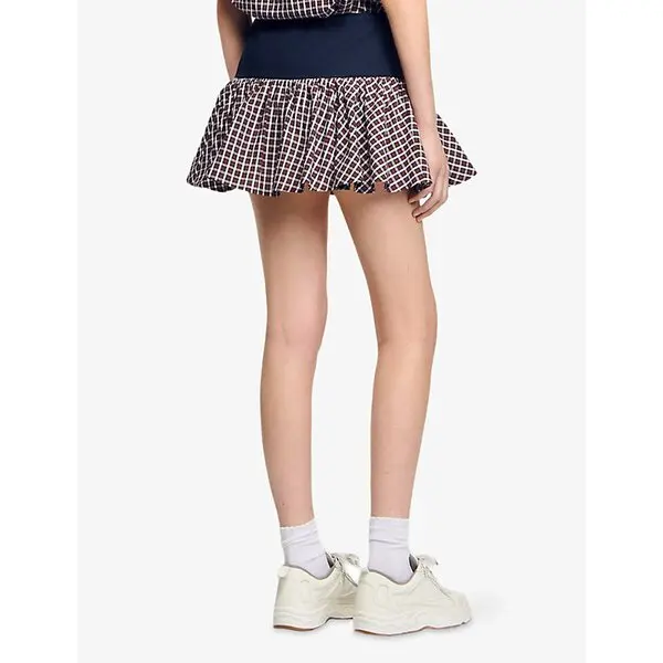 Sandro Checked Drawstring-waist Stretch-cotton Skort
