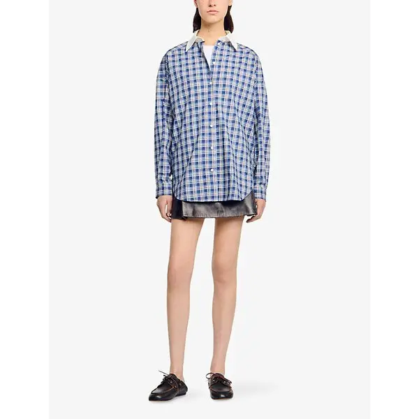 Sandro Checked Rhinestone-embellished Cotton Shirt
