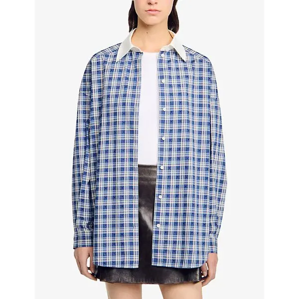 Sandro Checked Rhinestone-embellished Cotton Shirt