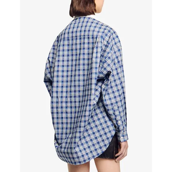 Sandro Checked Rhinestone-embellished Cotton Shirt