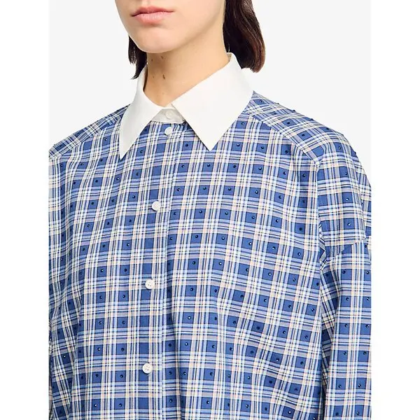 Sandro Checked Rhinestone-embellished Cotton Shirt