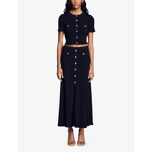 Sandro High-rise Pointelle Texture Knitted Maxi Skirt