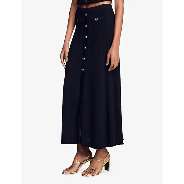 Sandro High-rise Pointelle Texture Knitted Maxi Skirt