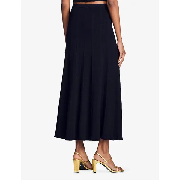 Sandro High-rise Pointelle Texture Knitted Maxi Skirt