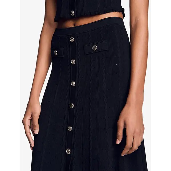 Sandro High-rise Pointelle Texture Knitted Maxi Skirt