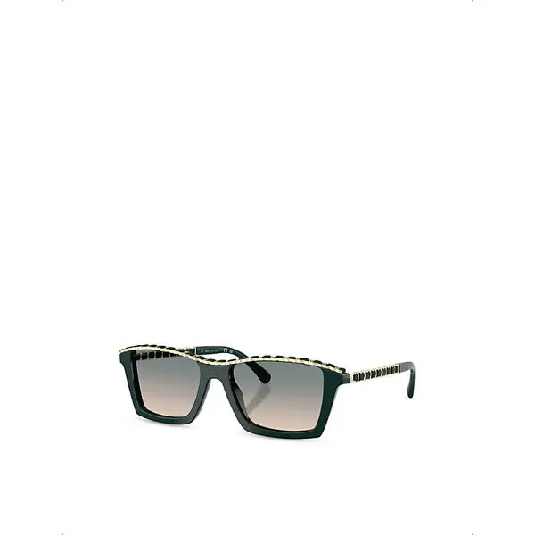 Chanel Rectangle-frame Acetate Sunglasses - Green