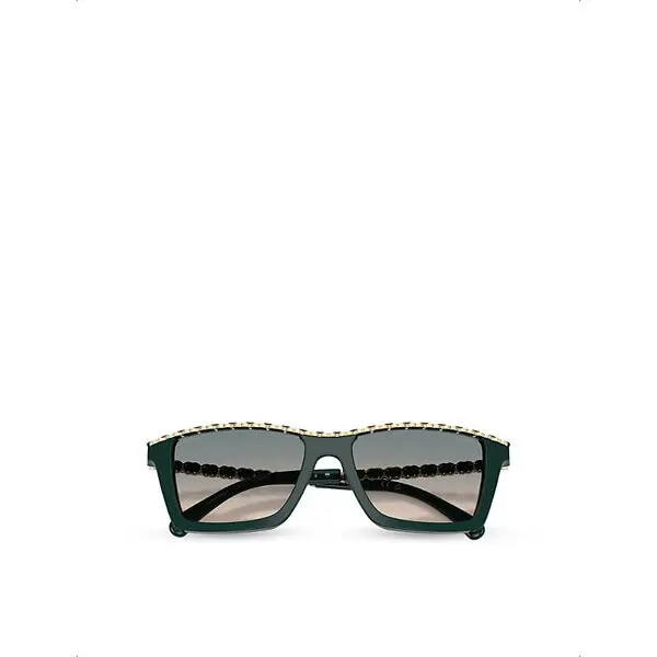 Chanel Rectangle-frame Acetate Sunglasses - Green