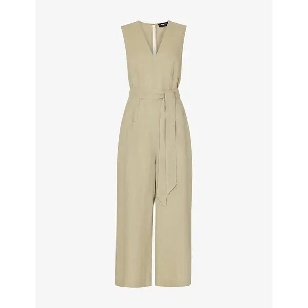 Whistles Belted Wide-leg Linen Jumpsuit - Cream