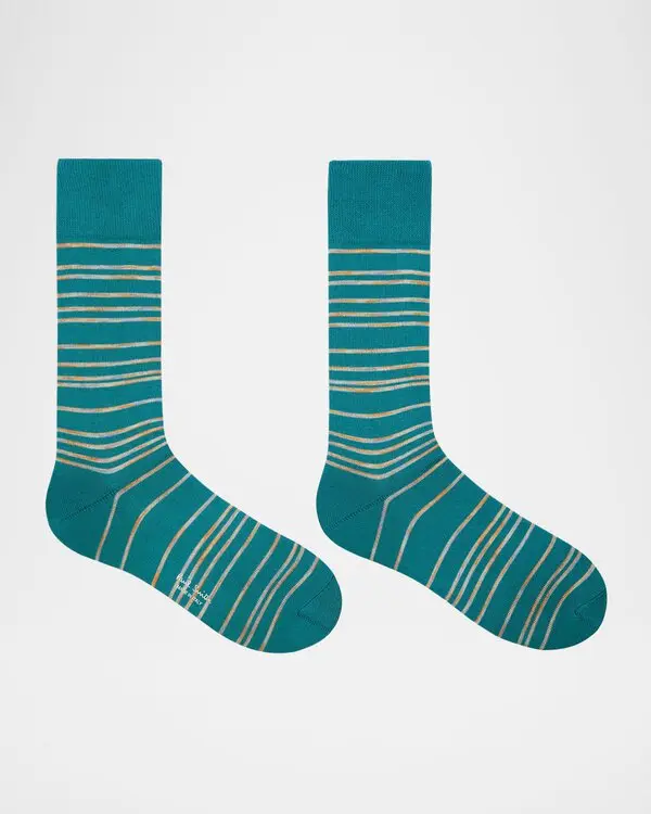 Paul Smith Pinstripe Crew Socks - Petrol Green