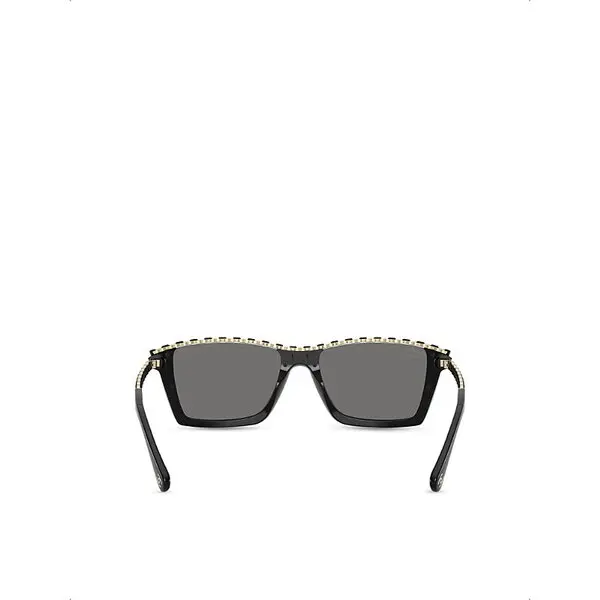 Chanel Acetate And Leather Rectangle Sunglasses - Black