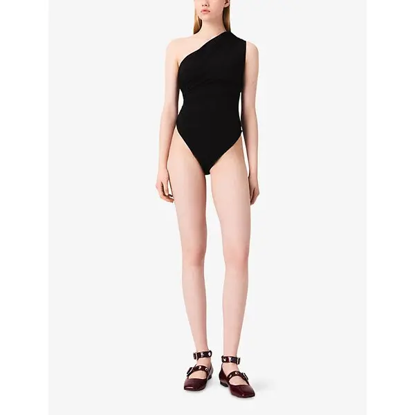 Maje Asymmetric Neck Stretch-woven Bodysuit