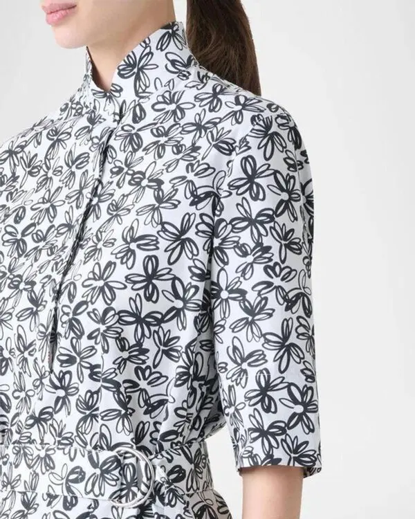 Akris Daisy-print Cotton Poplin Belted Shirtdress - Cream-black